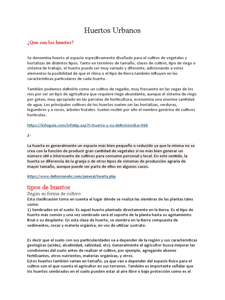 Tipos y Beneficios de Huertos Urbanos | PDF | Huerta | Agricultura