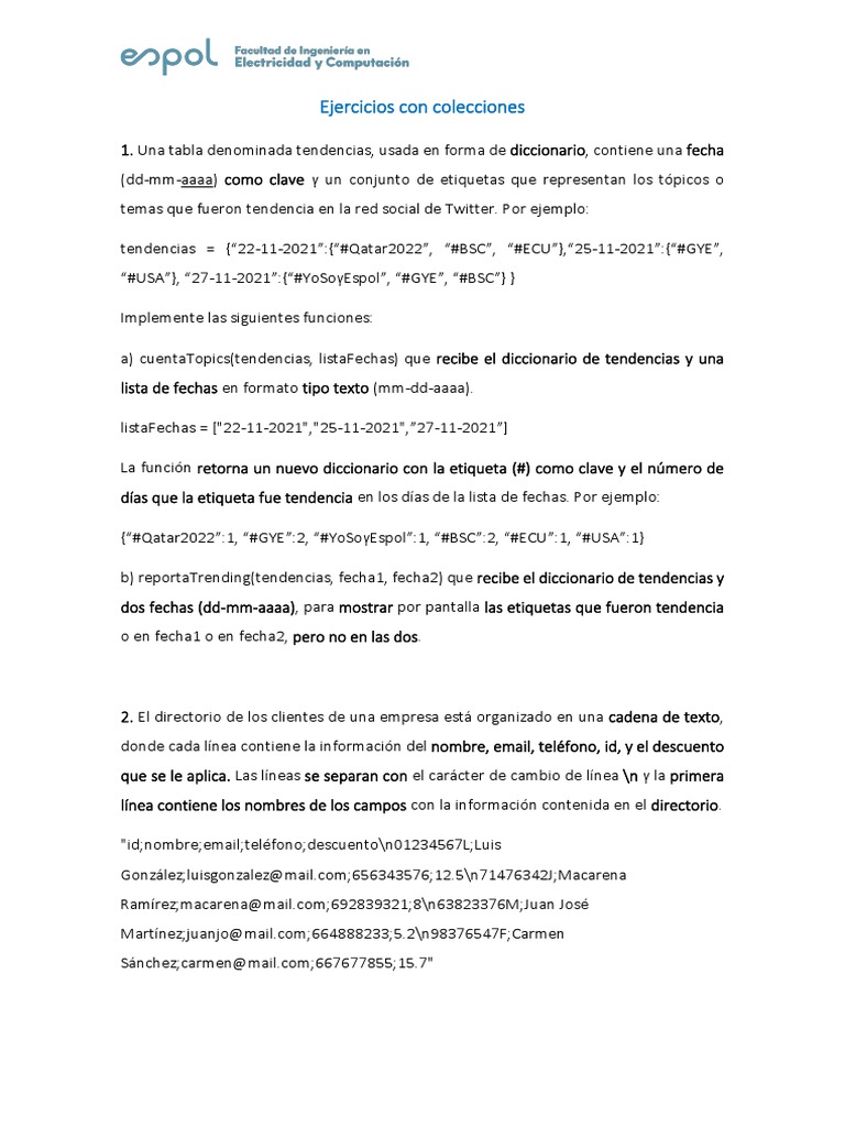 Ejercicios sobre Colecciones en Python | PDF | Diccionario | Gestión de tecnología de la información