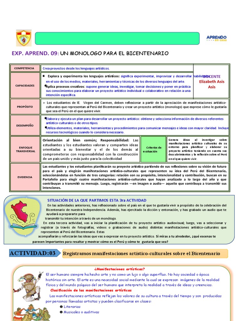 Exp. 9 Act. 3 Arte Jimena Camila Tacca Yarín | PDF | Perú | Imagen