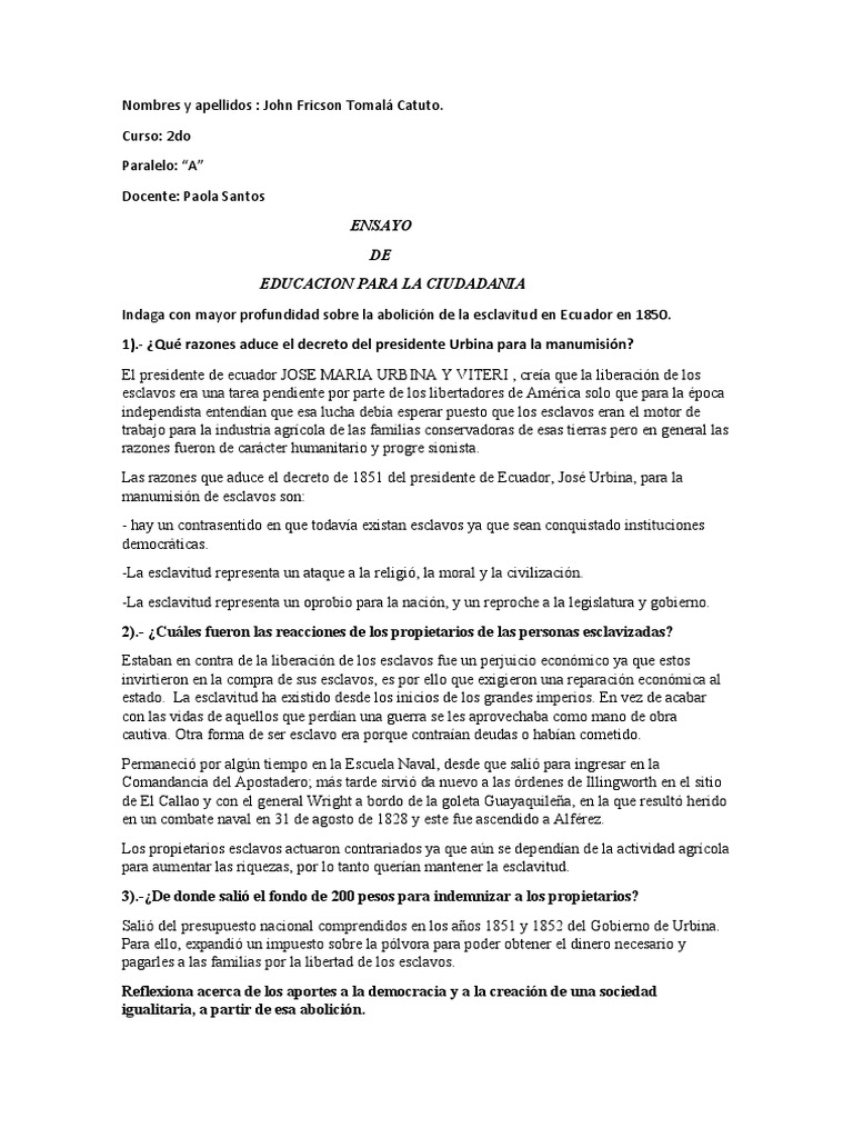 Ensayo Nº2 de Ciudadania | PDF | Esclavitud | Abolicionismo