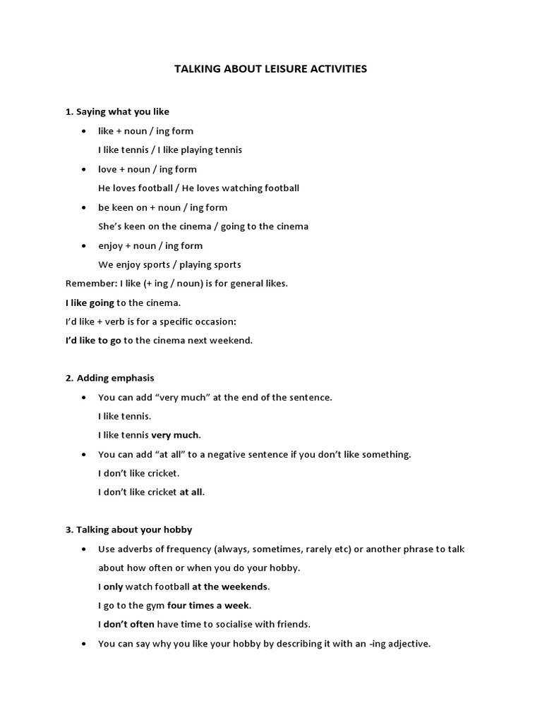 Talking About Leisure Activities | PDF