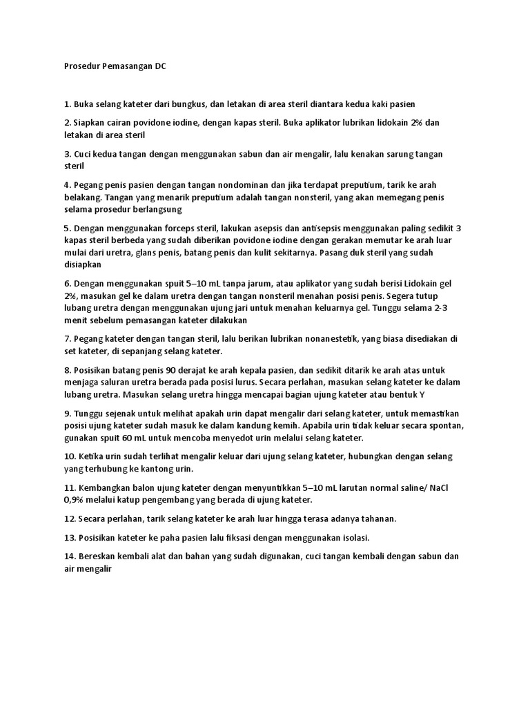 Prosedur Pemasangan DC | PDF | Kesehatan Holistik | Sains & Matematika