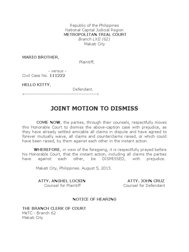 Joint Motion To Dismiss | PDF