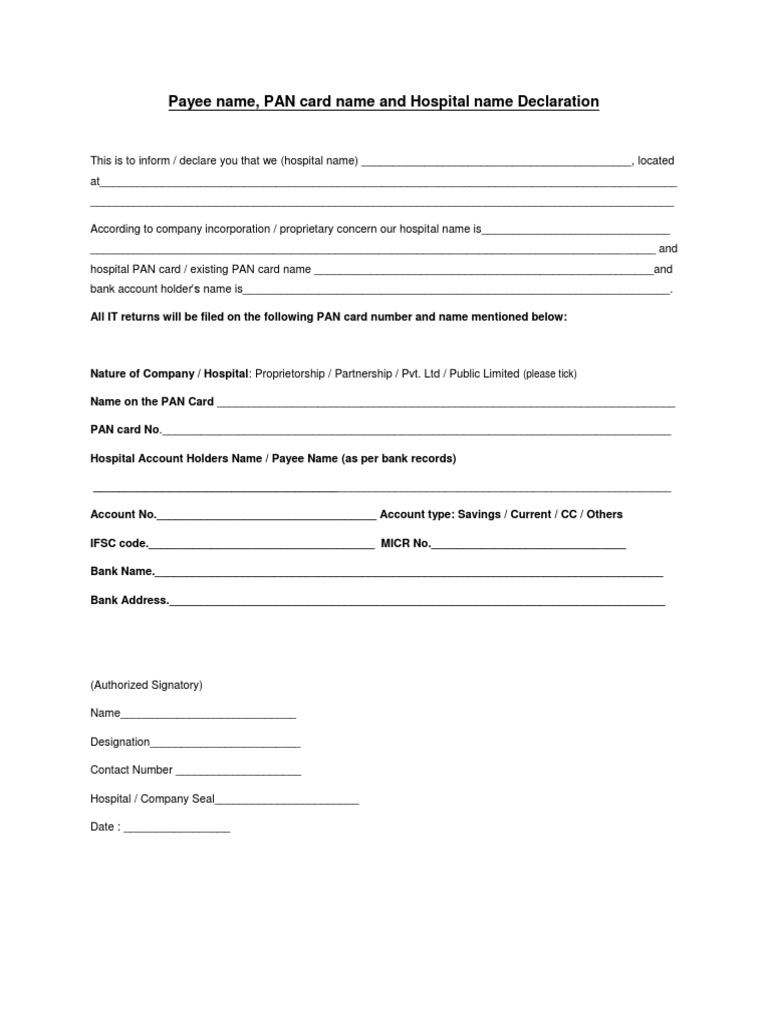 PAN Payee Declaration Letter | PDF | Finance & Money Management
