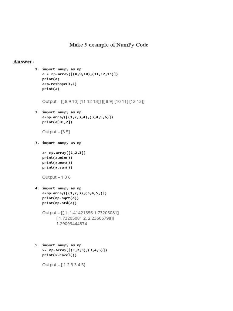 NumPy Code Examples for Beginners | PDF