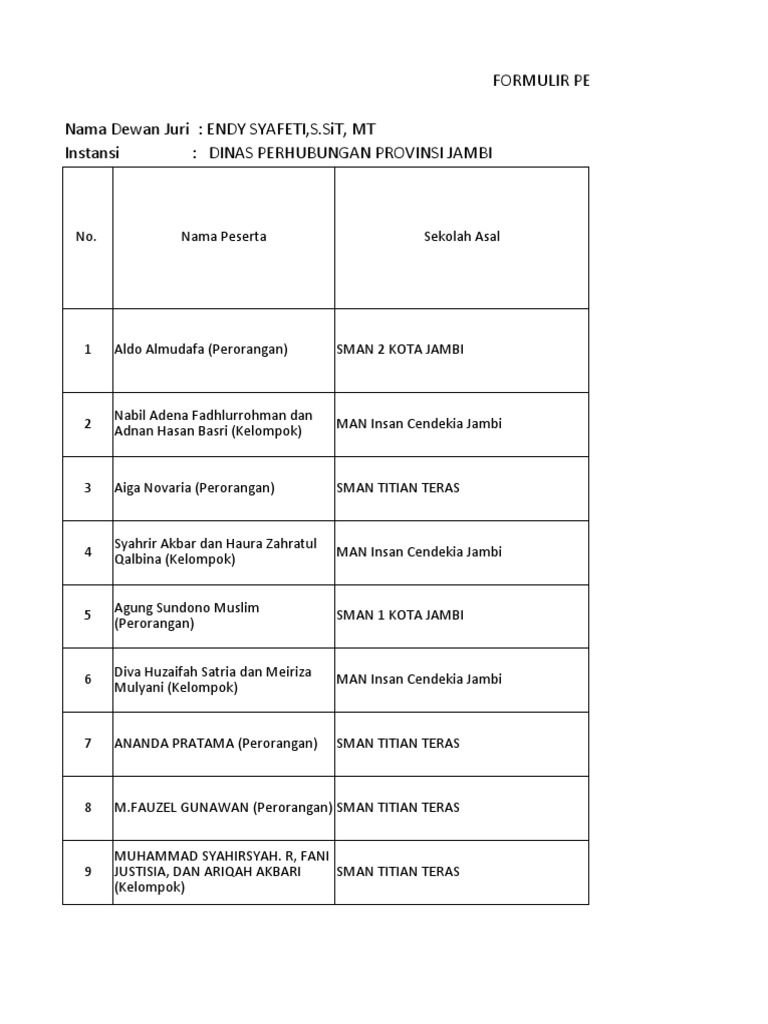 Form Penilaian Dewan Juri | PDF