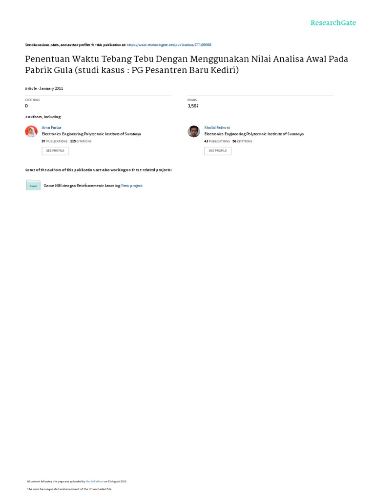 Penentuan Waktu Tebang Tebu Dengan Menggunakan Nil | PDF
