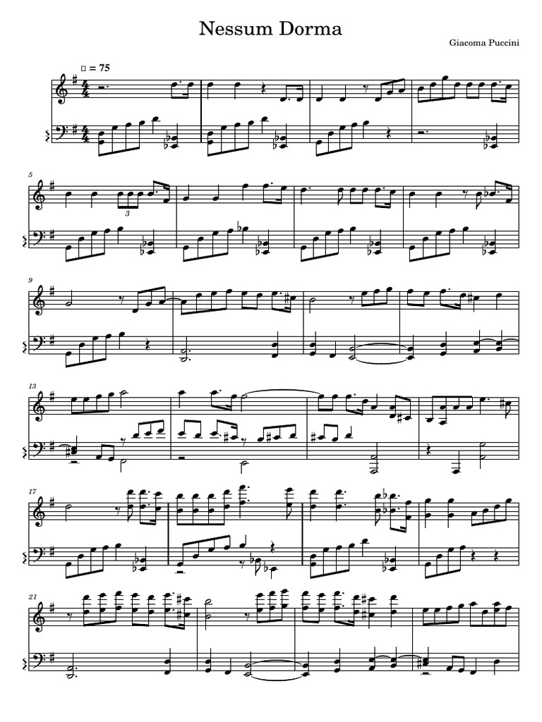 Nessum Dorma Giacomo Puccini | PDF | Opera | Vocal Music