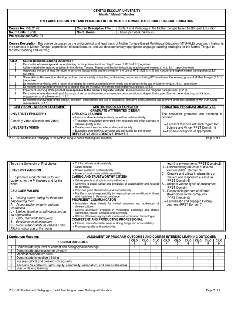 Syllabus Mtb-Mle | PDF | Educational Assessment | Teaching Method
