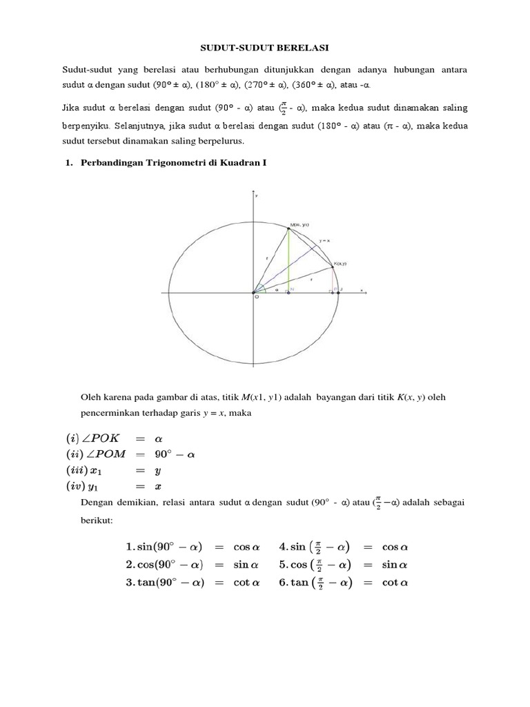 Perbandingan Trigonometri Sudut Berelasi (1) - X IPA - MA Soebono | PDF