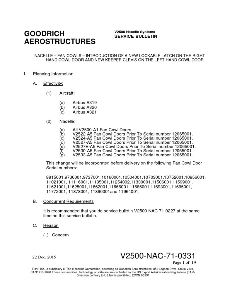 V2500 Fan Cowl Door Latch Update | PDF | Aviation