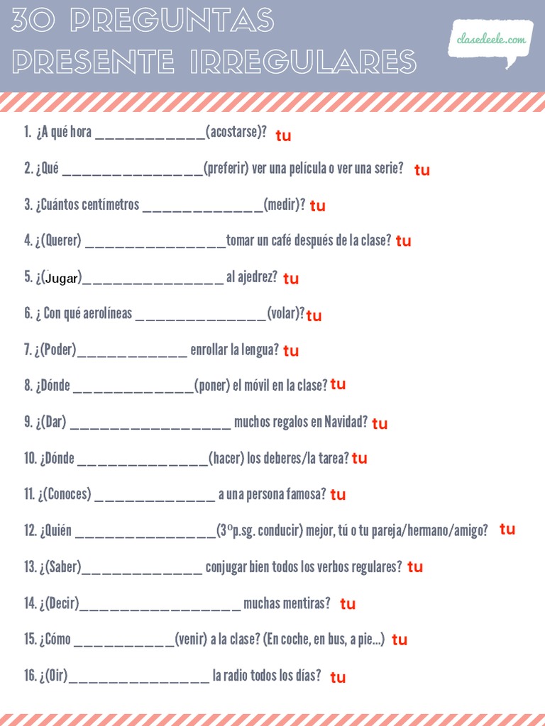 I - Preguntas PRESENTE IRREGULARES | PDF
