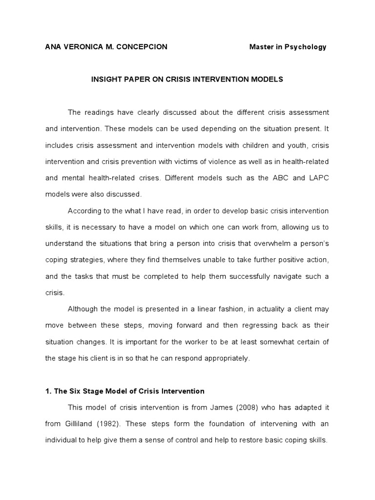 Insight Paper - Crisis Intervention Models | PDF | Risk | Suicide