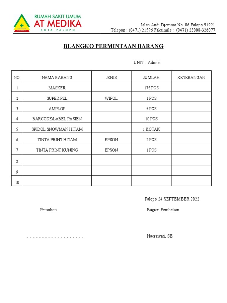 Blangko Permintaan Barang | PDF
