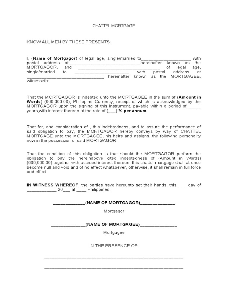 Chattel Mortgage | PDF | Mortgage Law | Contract Law