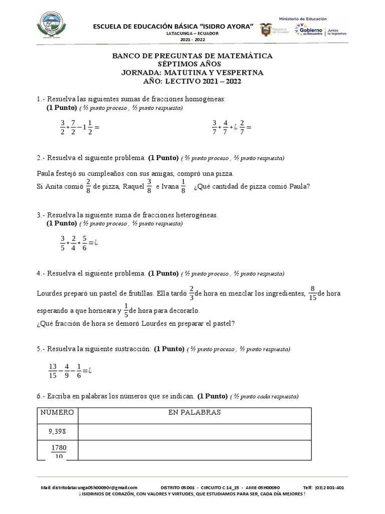 Banco de Preguntas MATE 2Q RV | PDF | Matemática Elemental