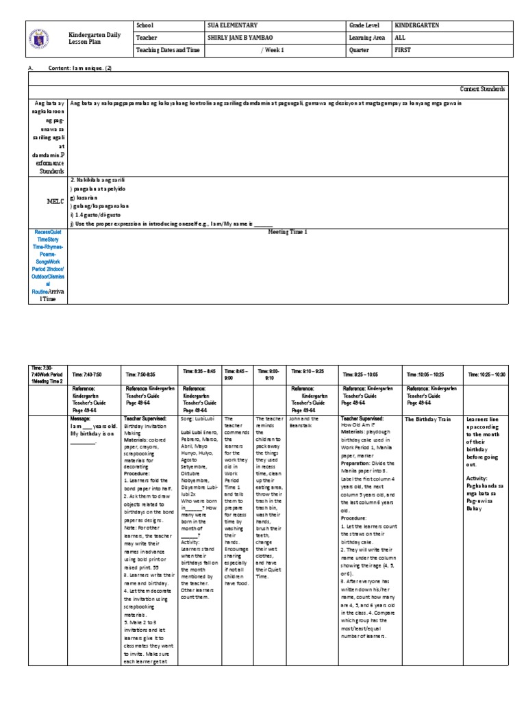 Kinder-New-DLL Week1 - Day2 | PDF
