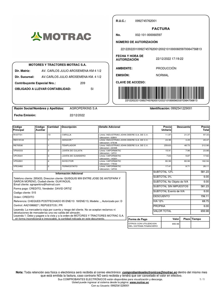 Factura: Código Principal Código Auxiliar Cantidad Descripción Detalle ...