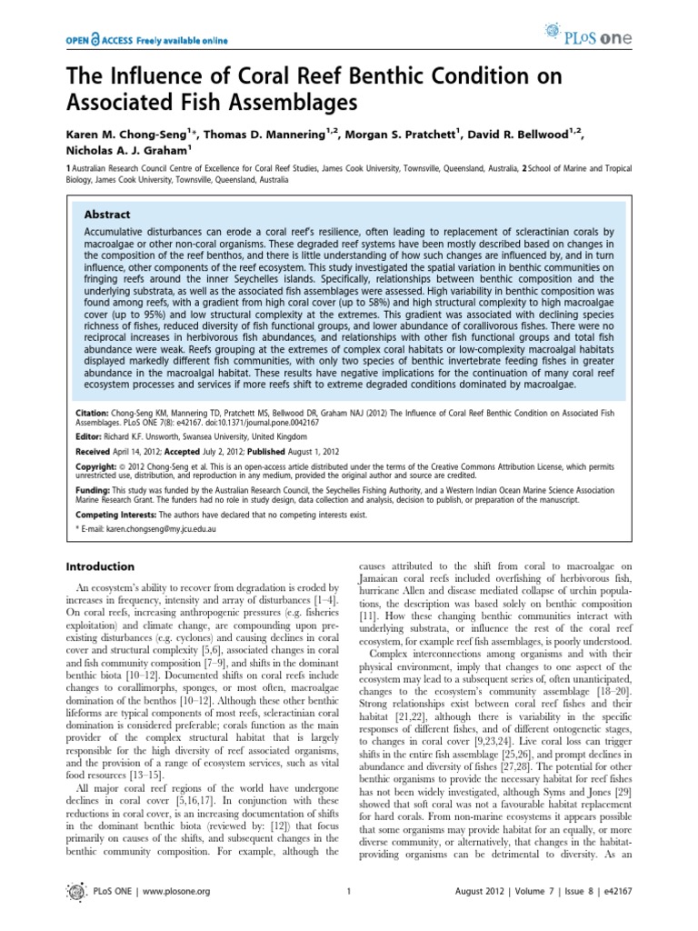 The Influence of Coral Reef Benthic Condition On | PDF | Coral Reef | Principal Component Analysis