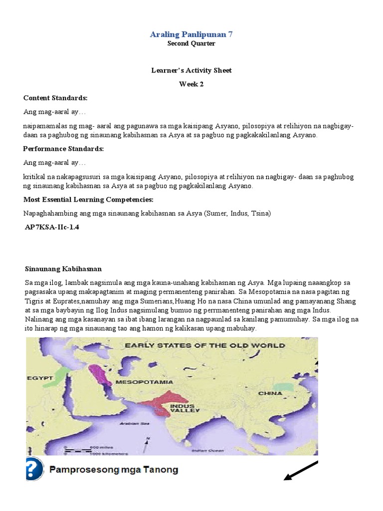 Araling Panlipunan 7 Week 2-Learner's Activity Sheet | PDF