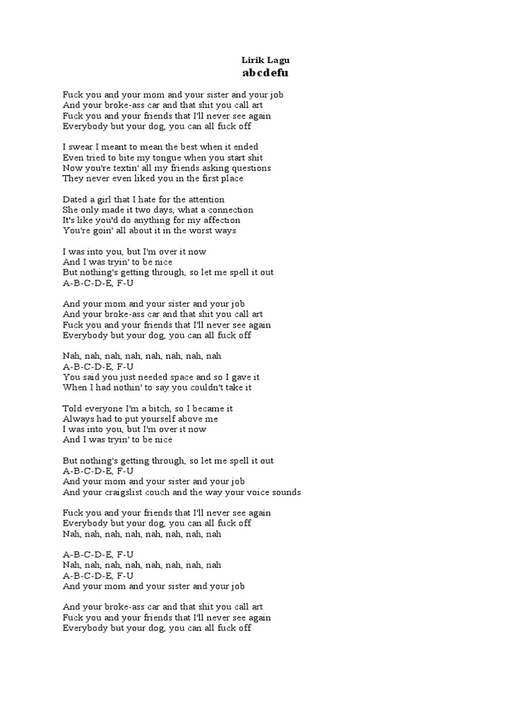 Lirik Lagu "ABCDEFU | PDF