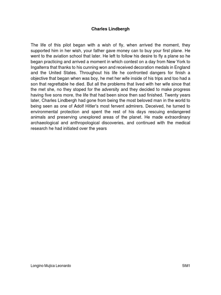 Charles Lindbergh: From Aviator to Conservationist | PDF