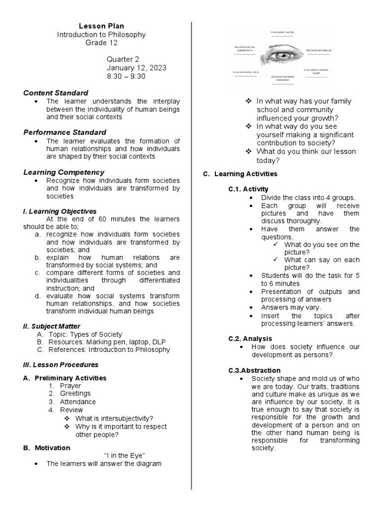Lesson Plan CO 2nd Quarter Types of Society | PDF | Society | Learning