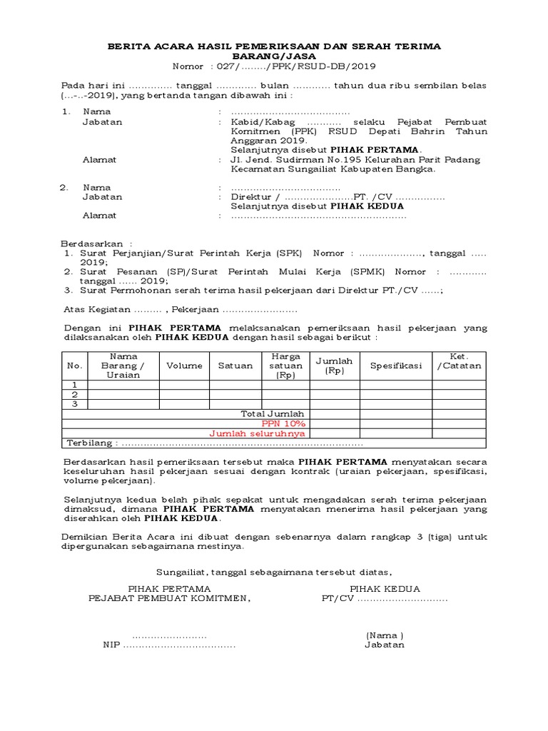 Berita Acara Serah Terima Barang/Jasa | PDF | Pengelolaan Keuangan & Uang