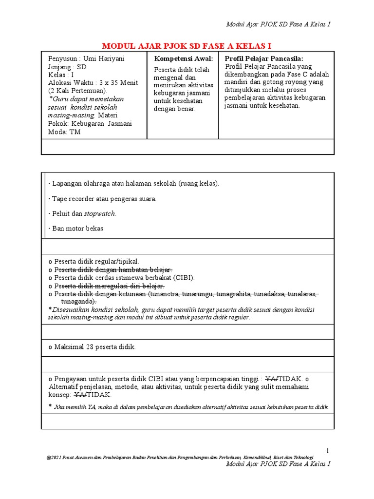 0.6 Final Ma - Umi Hariyani - Pjok - SD - Fase A Kelas I - 06 Kebugaran ...
