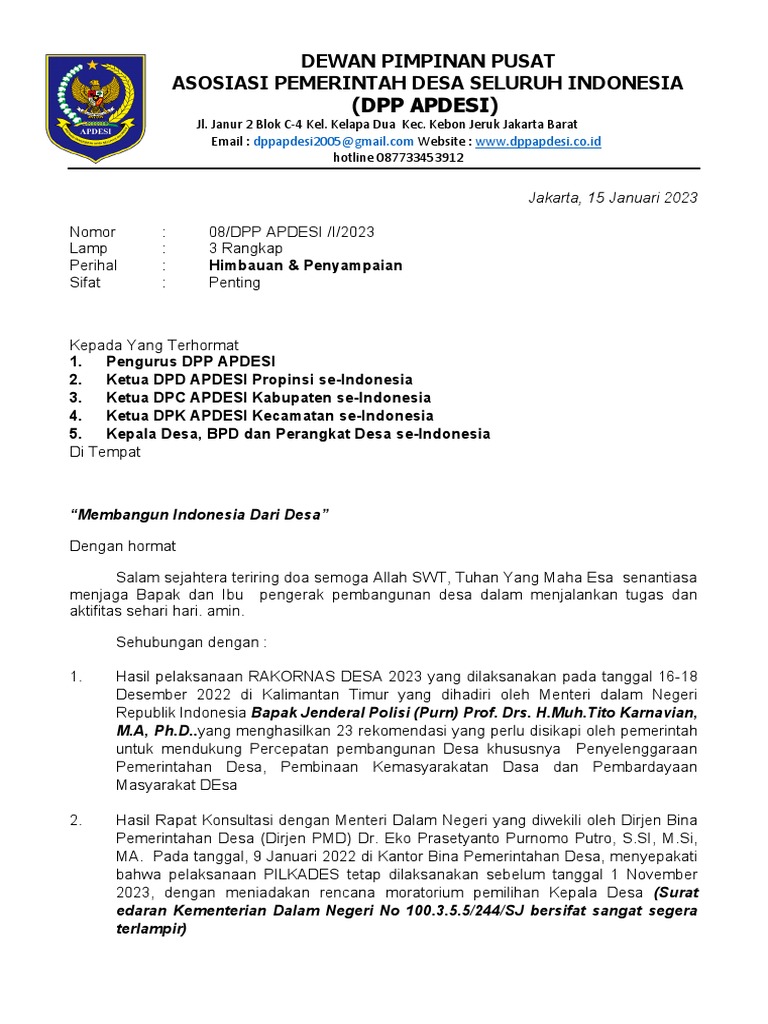 Edaran DPP APDESI Januari 2023 | PDF