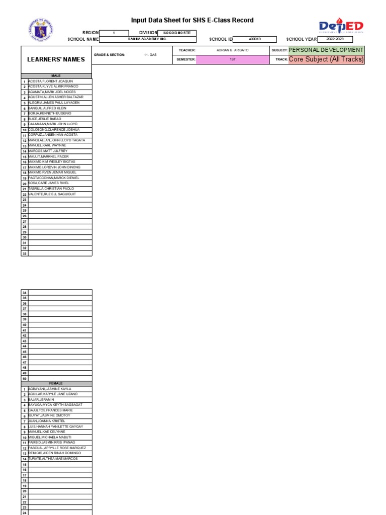 Grading Sheet Peh 11 Gas Per Dev | PDF