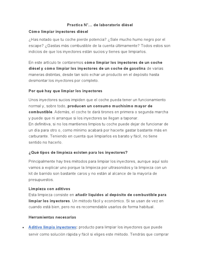Practica N De Laboratorio Diesel Respuestas Pdf Inyección De Combustible Gasolina