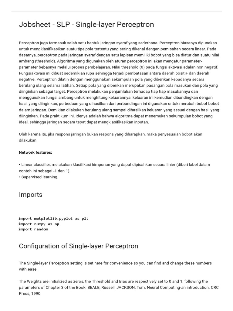 Jobsheet Single Layer Perceptron | PDF