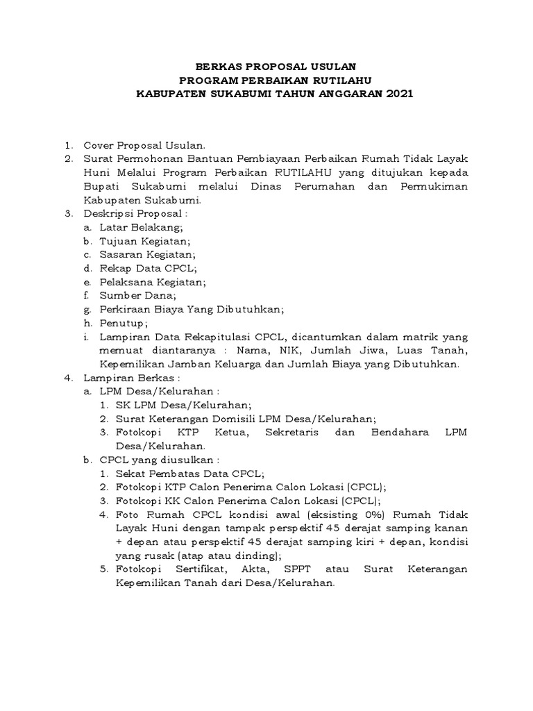 Berkas Proposal Usulan Rutilahu | PDF