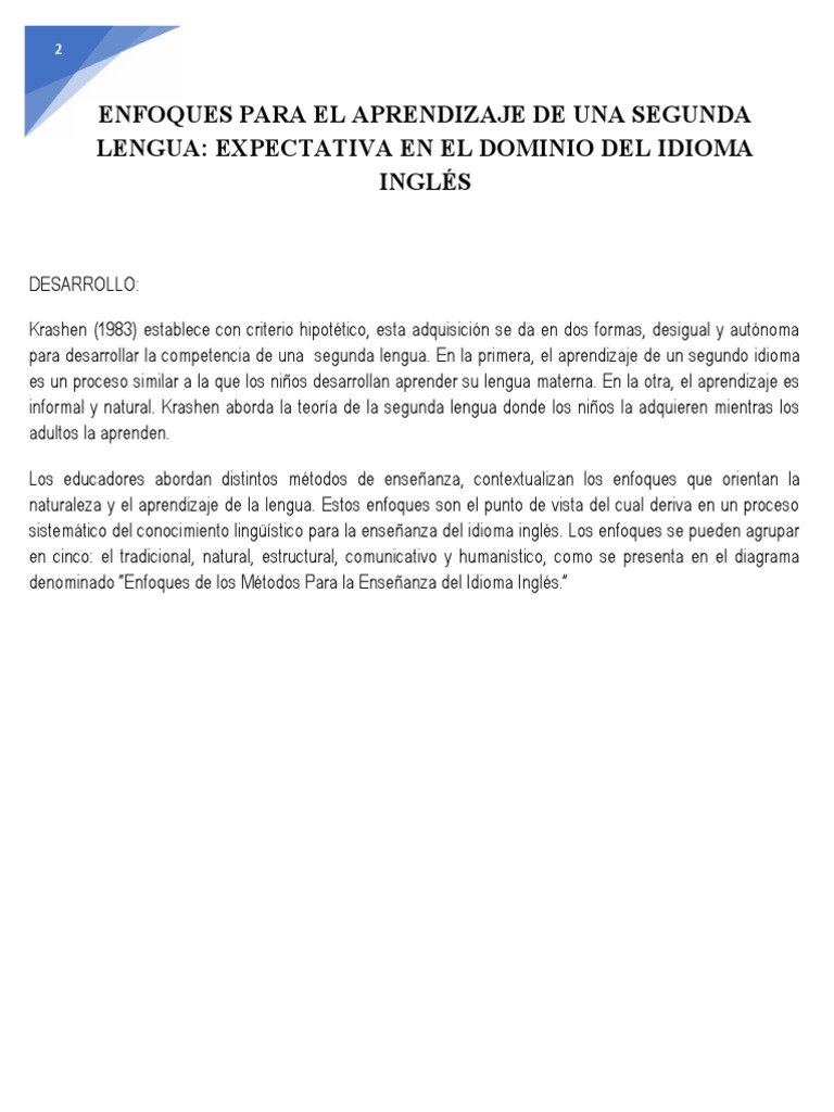 Enfoques para El Aprendizaje de Una Segunda Lengua | PDF | Segundo ...
