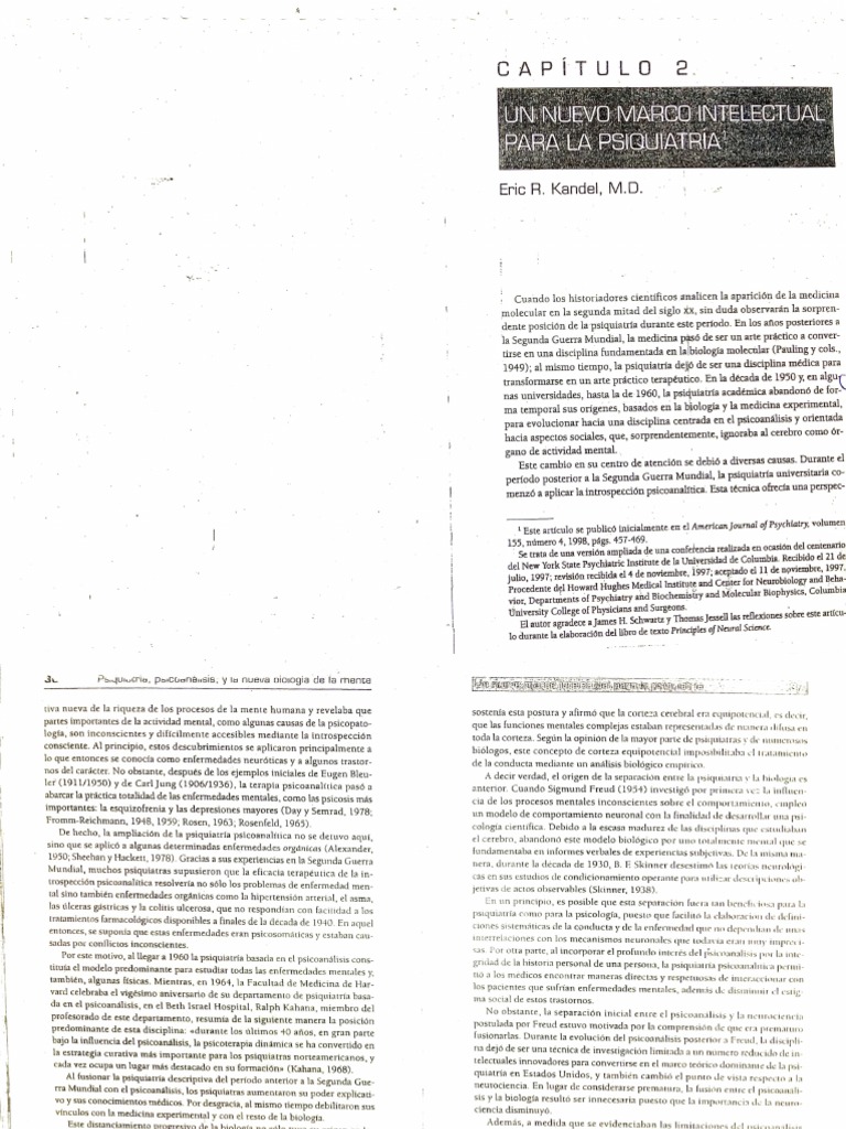 Kandel, Eric (2006) _Un nuevo marco intelectual para la psiquiatría_ en Cap. 2 _Psiquiatría ...