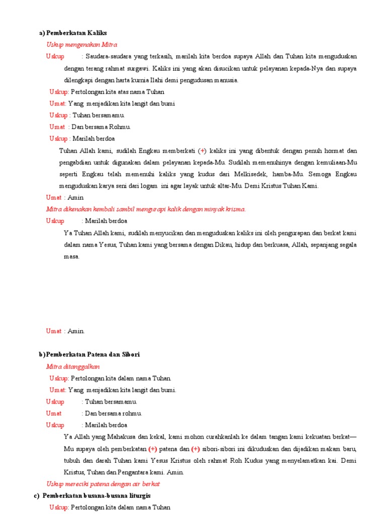 Pemberkatan Kaliks, Patena, dan Busana Liturgis | PDF