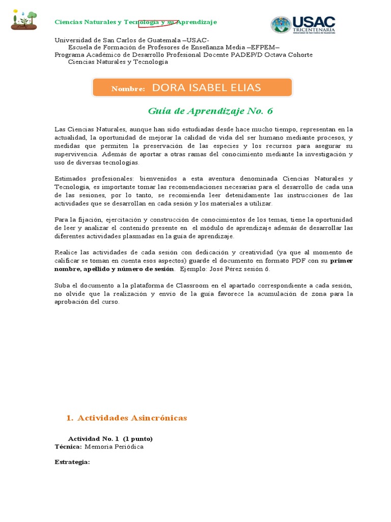 Guía de Aprendizaje 6. Ciencias Naturales y Tecnología y Su Aprendizaje | PDF | Método de ...