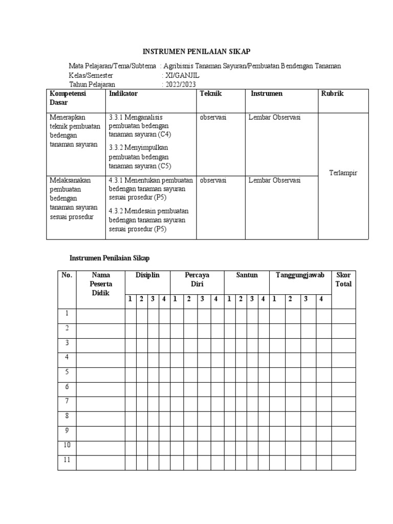 Kisi-Kisi, Instrumen Dan Rubrik Penilaian | PDF Kisi-Kisi, Instrumen Dan Rubrik Penilaian | PDF