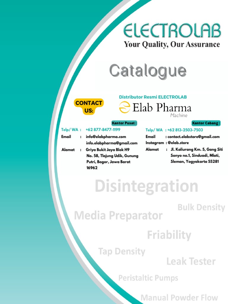 Elab Pharma - Katalog Lengkap Electrolab | PDF | Filtration | Pump