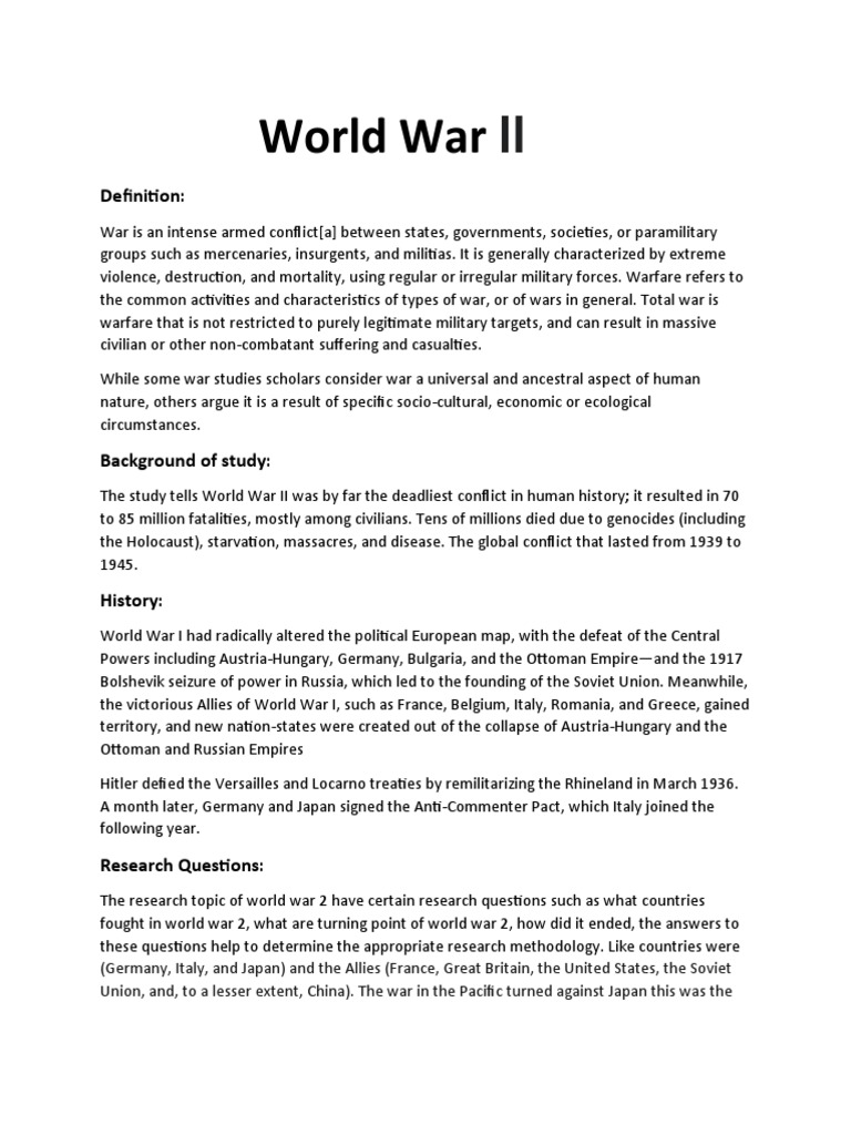 The Devastating Global Conflict: An Analysis of the Causes, Events, and Significance of World ...