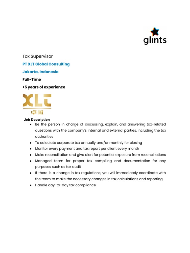 Tax Supervisor - PT XLT Global Consulting | PDF