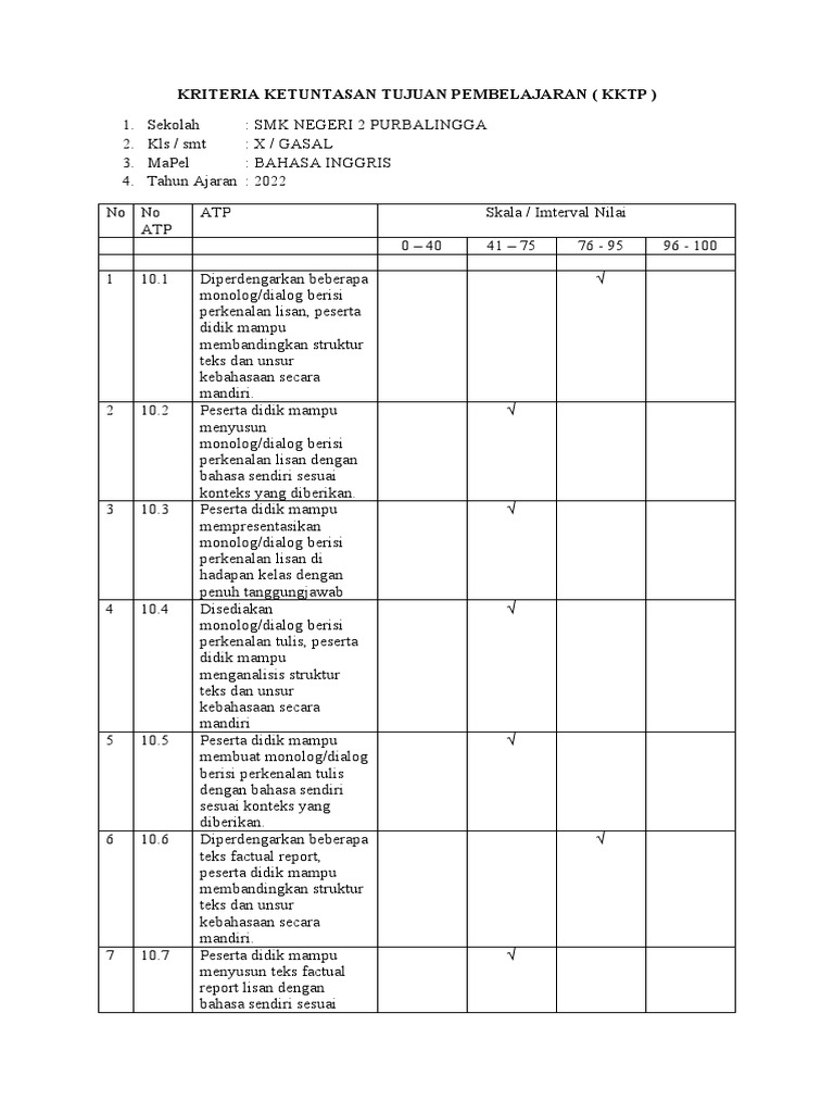Gasal - Contoh KKTP, Interval Nilai | PDF
