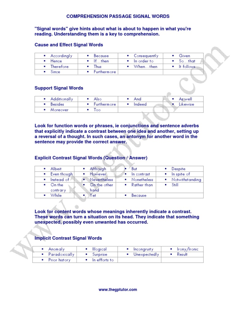 Understanding Signal Words in Reading | PDF | Maple Syrup | Reading ...