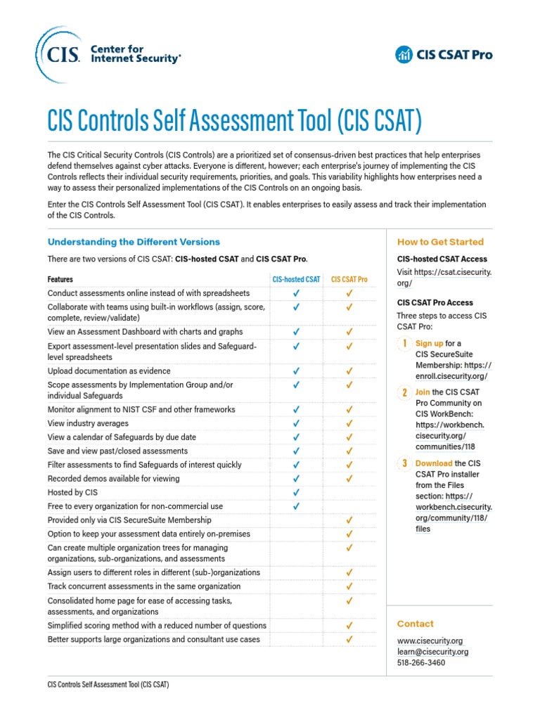 CIS CSAT: Self Assessment Tool Guide | PDF