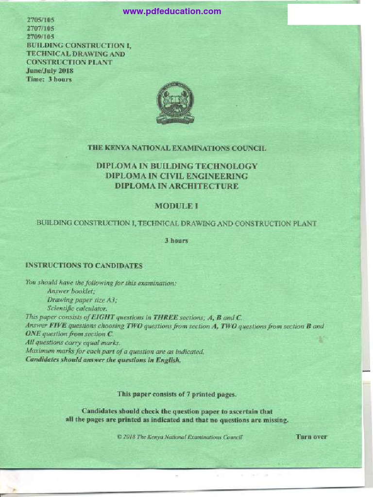 Building Construction I Past KNEC Exam Papers July 2018 | PDF