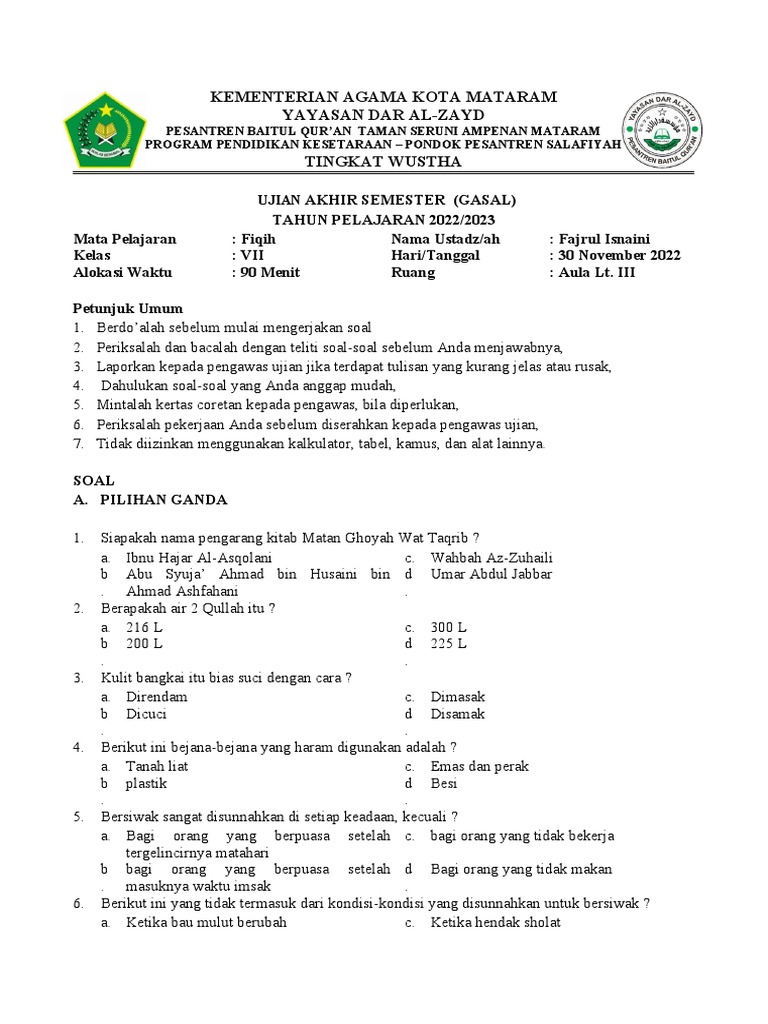 Soal Ujian Fiqih | PDF
