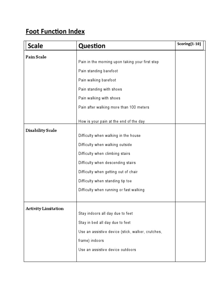 Foot Function Index | PDF Foot Function Index | PDF