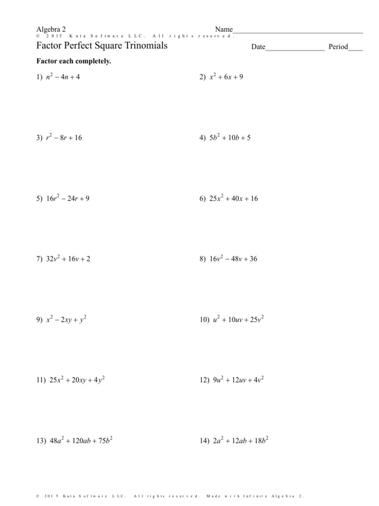 Factor Perfect Square Trinomials-0 | PDF