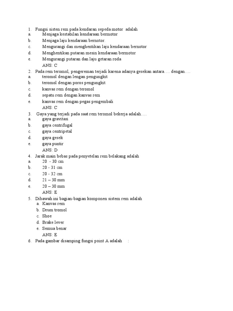 Uas Pemeliharaan Sasis Sepeda Motor TBSM Xi | PDF